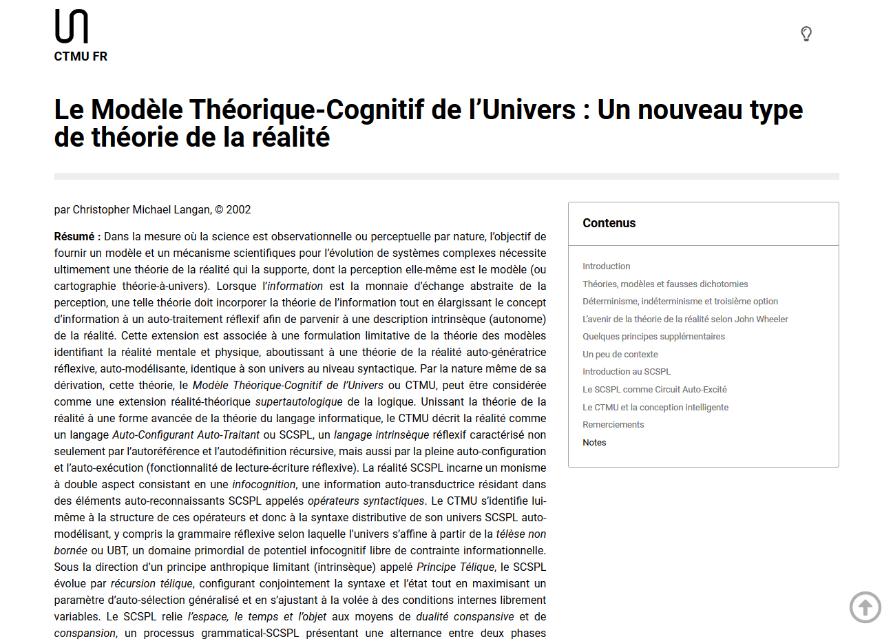 CTMU — Le Modèle Théorique-Cognitif de l’Univers : Un nouveau type de ...